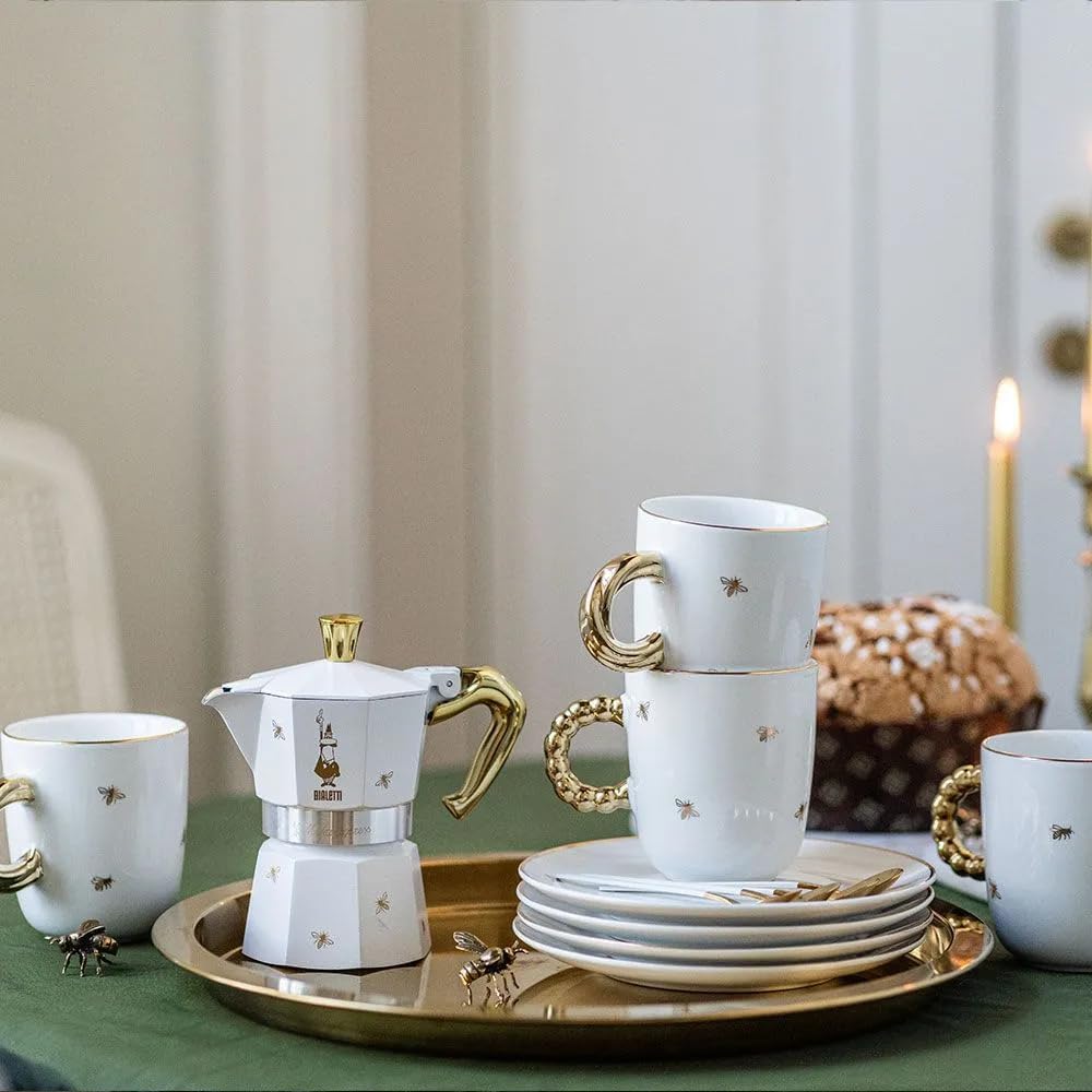 Cafeteira Bialetti Moka 3 Xícaras Branca Gold of Bees – Brudon Home